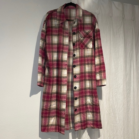 Boutique | Jackets & Coats | Womens Cozy Pink Plaid Shacket Duster ...